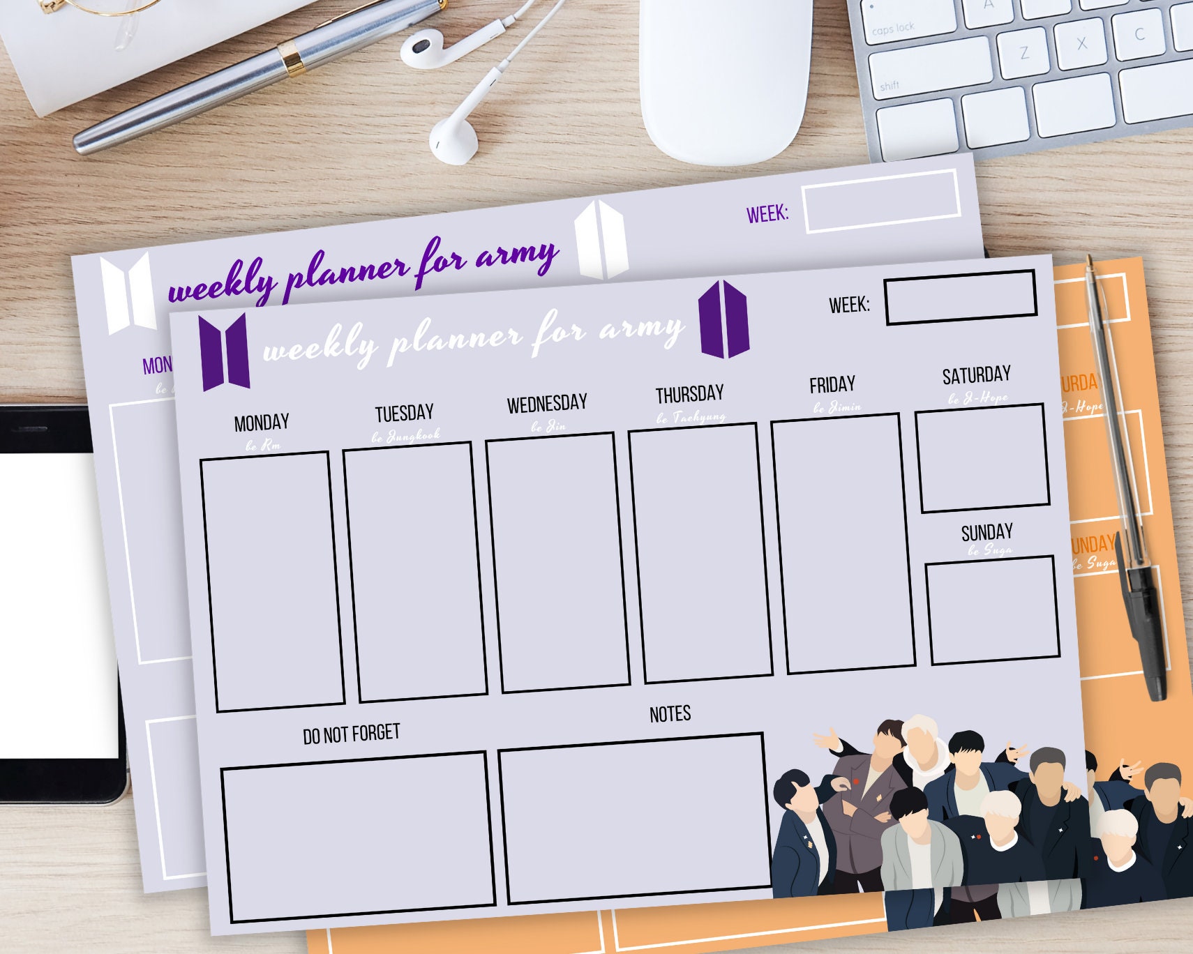 BTS Weekly Planner, BTS Illustrated Planner, Downloadable and Printable ...