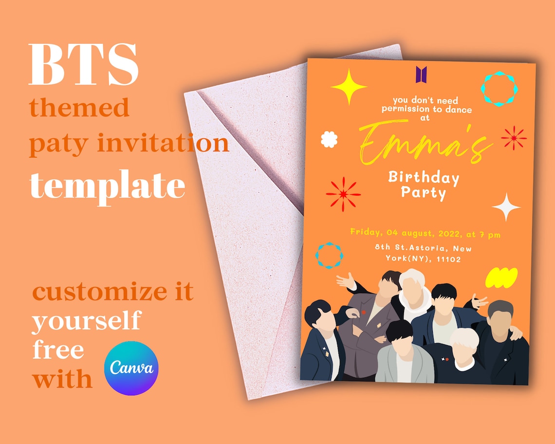 BTS Permission to Dance Party Invitation, Canva Template, Party ...