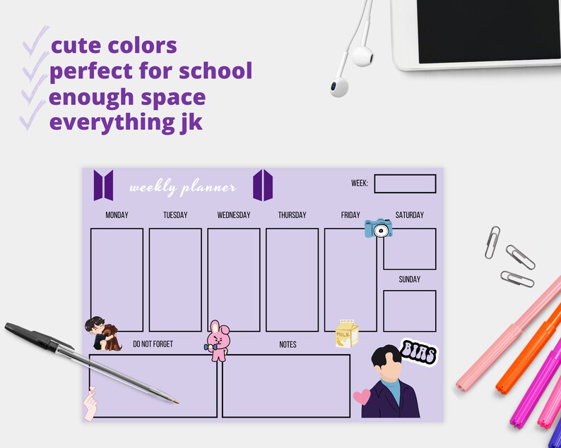 BTS Jungkook Weekly Planner | BTS Planner | Downloadable and Printable ...