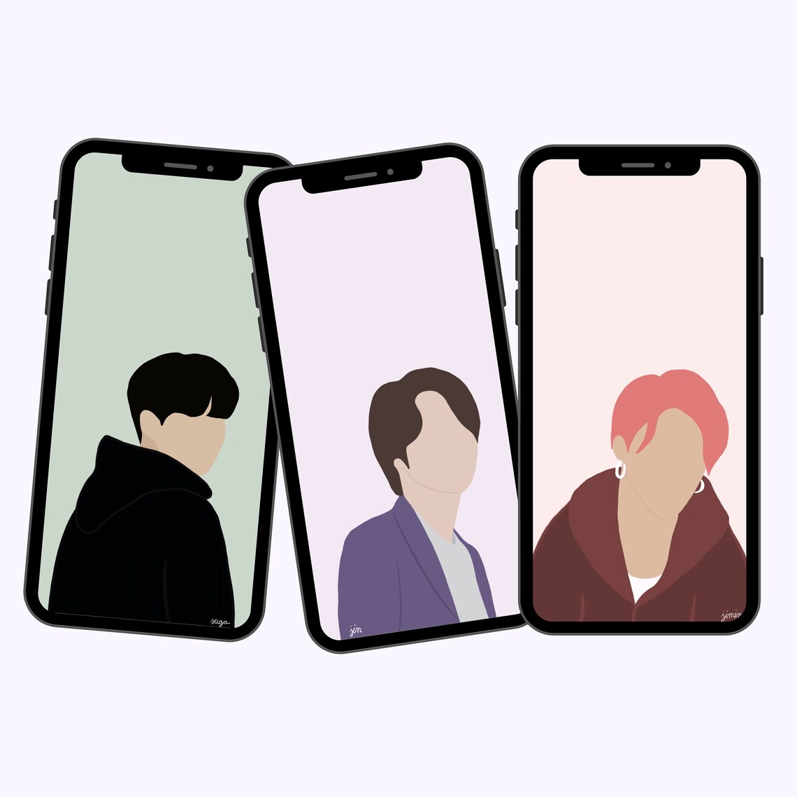 BTS Illustrated Phone Wallpapers OT7 Wallpapers Minimalist - Etsy