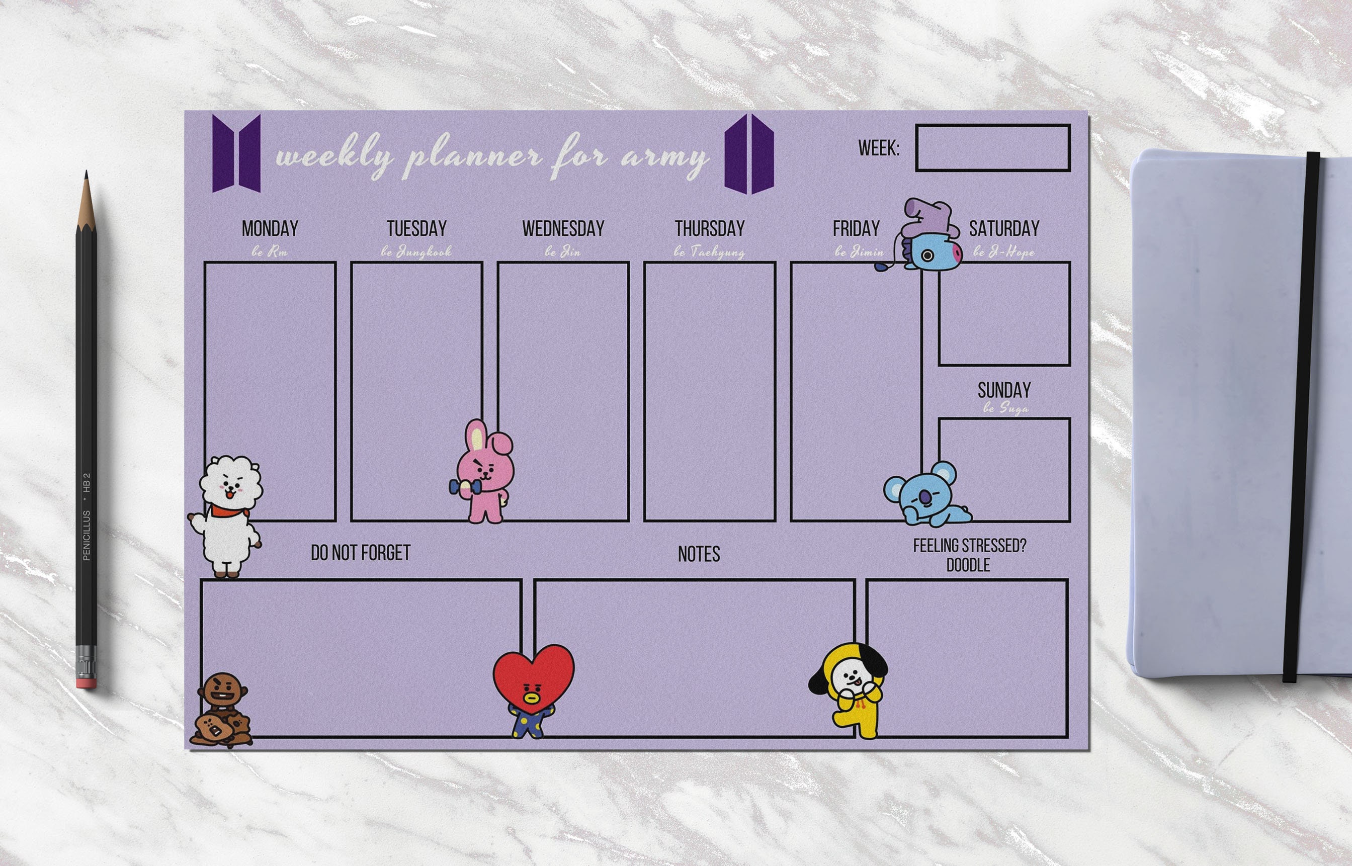 BTS Weekly Planner | BTS Planner | BT21 | Printable Planner | ARMY ...