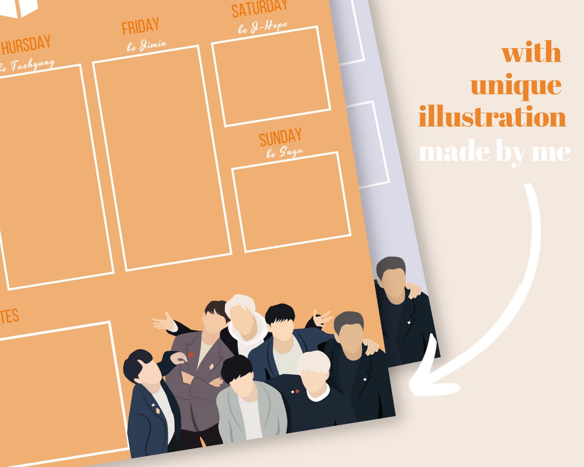 BTS Weekly Planner, BTS Illustrated Planner, Downloadable and Printable ...
