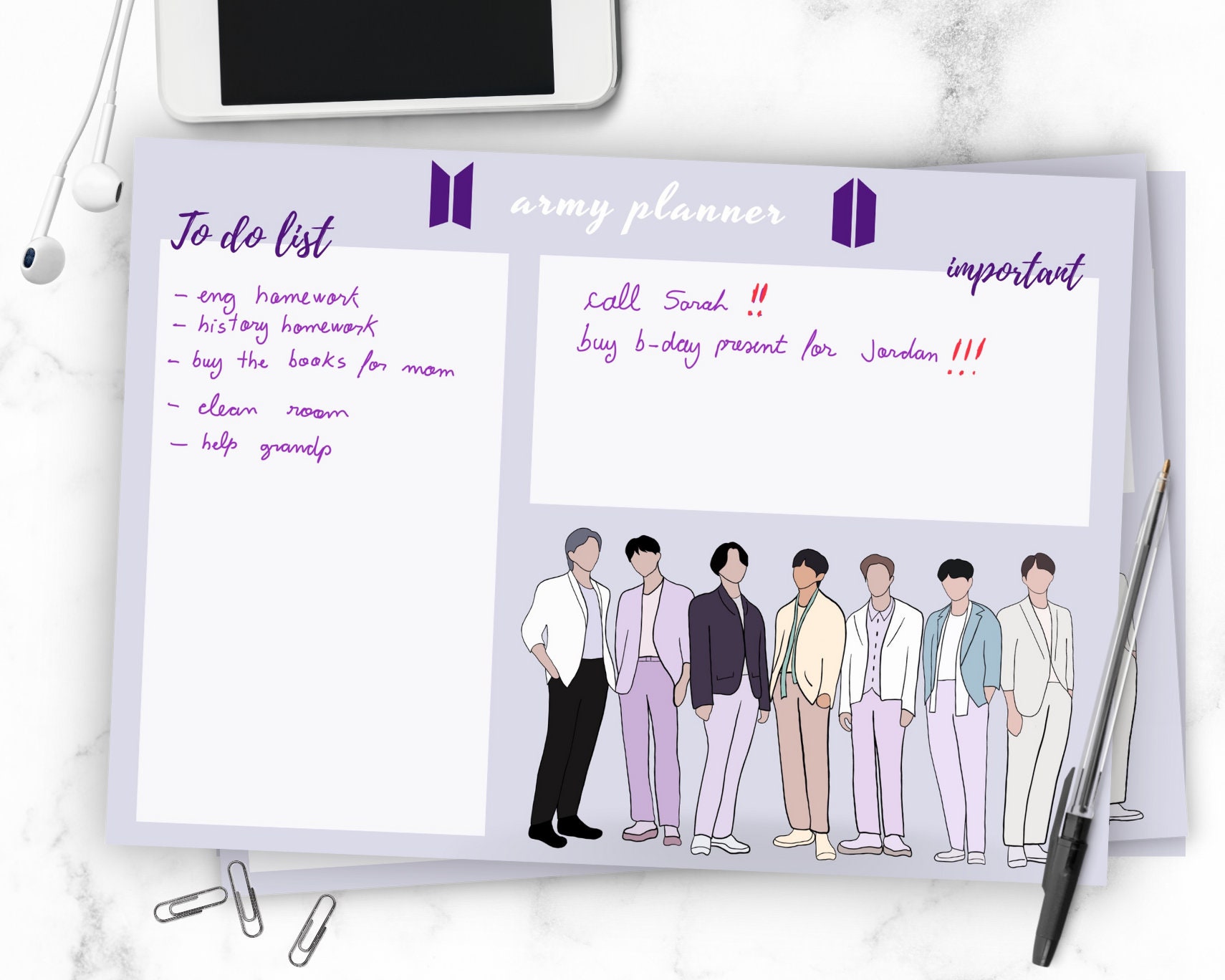 BTS Planner, BTS to Do List, Downloadable to Do List, Printable to Do ...