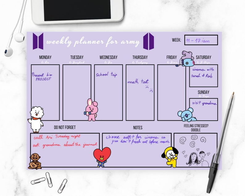 BTS Weekly Planner | BTS Planner | BT21 | Printable Planner | ARMY ...