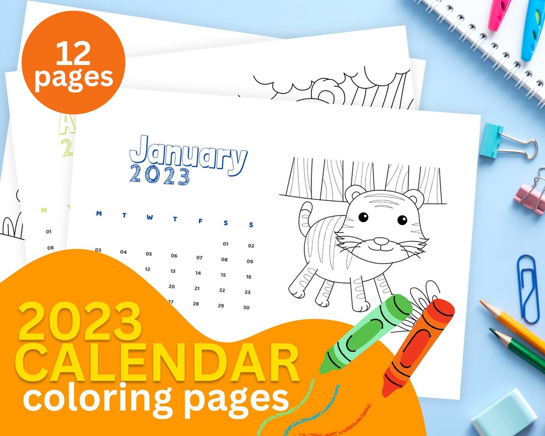 Downloadable Coloring Calendar, 2023 Calendar, Coloring Pages and ...