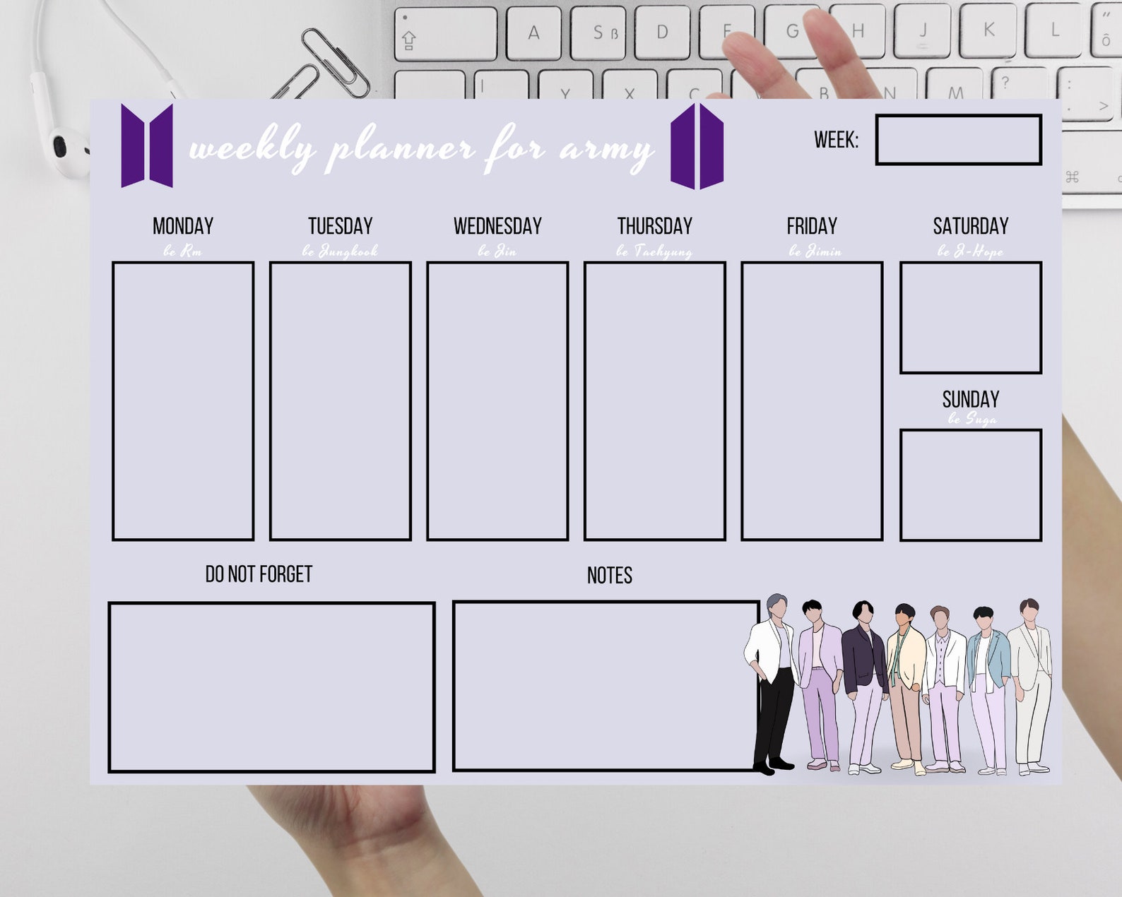 BTS Weekly Planner | BTS Planner | Printable Planner | ARMY Weekly ...