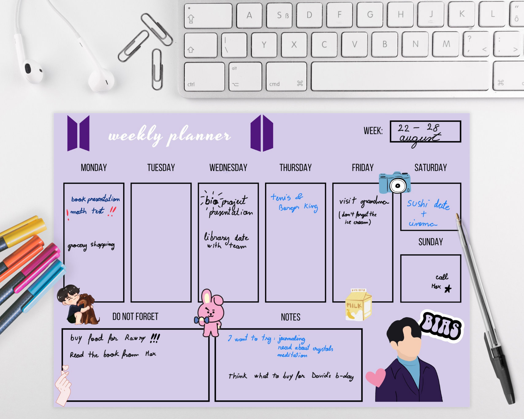 BTS Jungkook Weekly Planner | BTS Planner | Downloadable and Printable ...