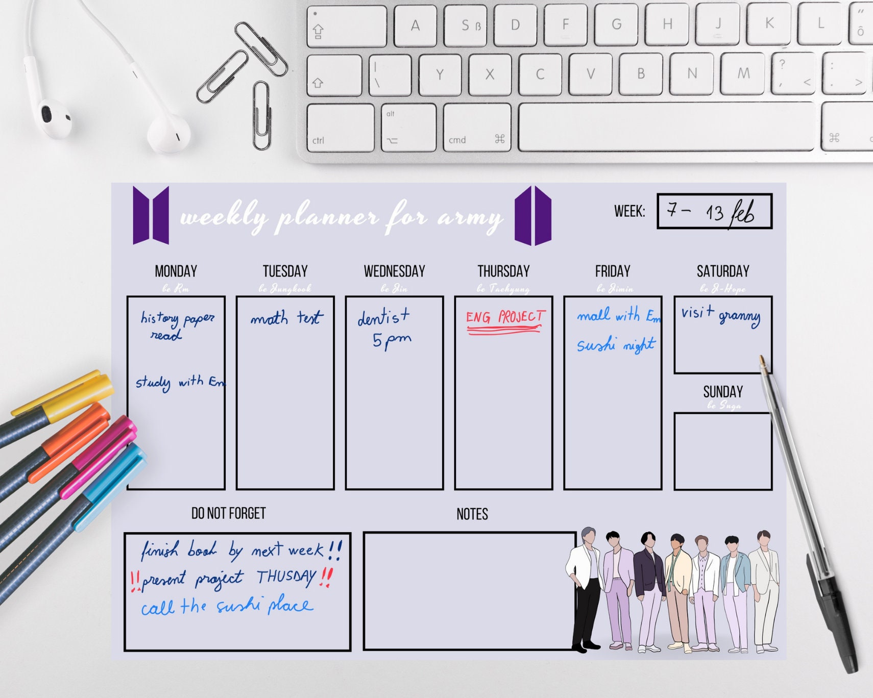 BTS Weekly Planner | BTS Planner | Printable Planner | ARMY Weekly ...