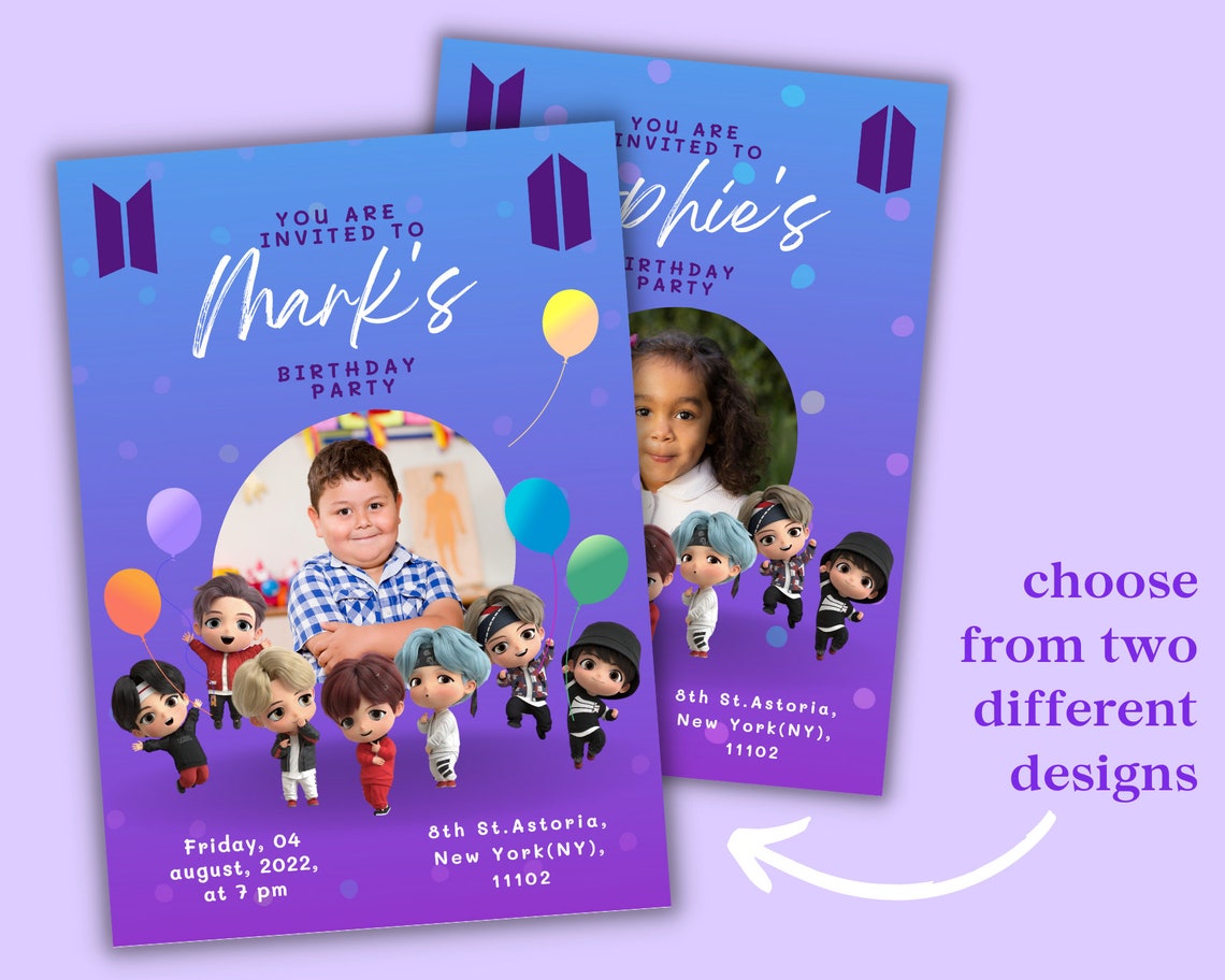 BTS Tiny Tan Party Invitation Template, Canva Template, BTS Party ...