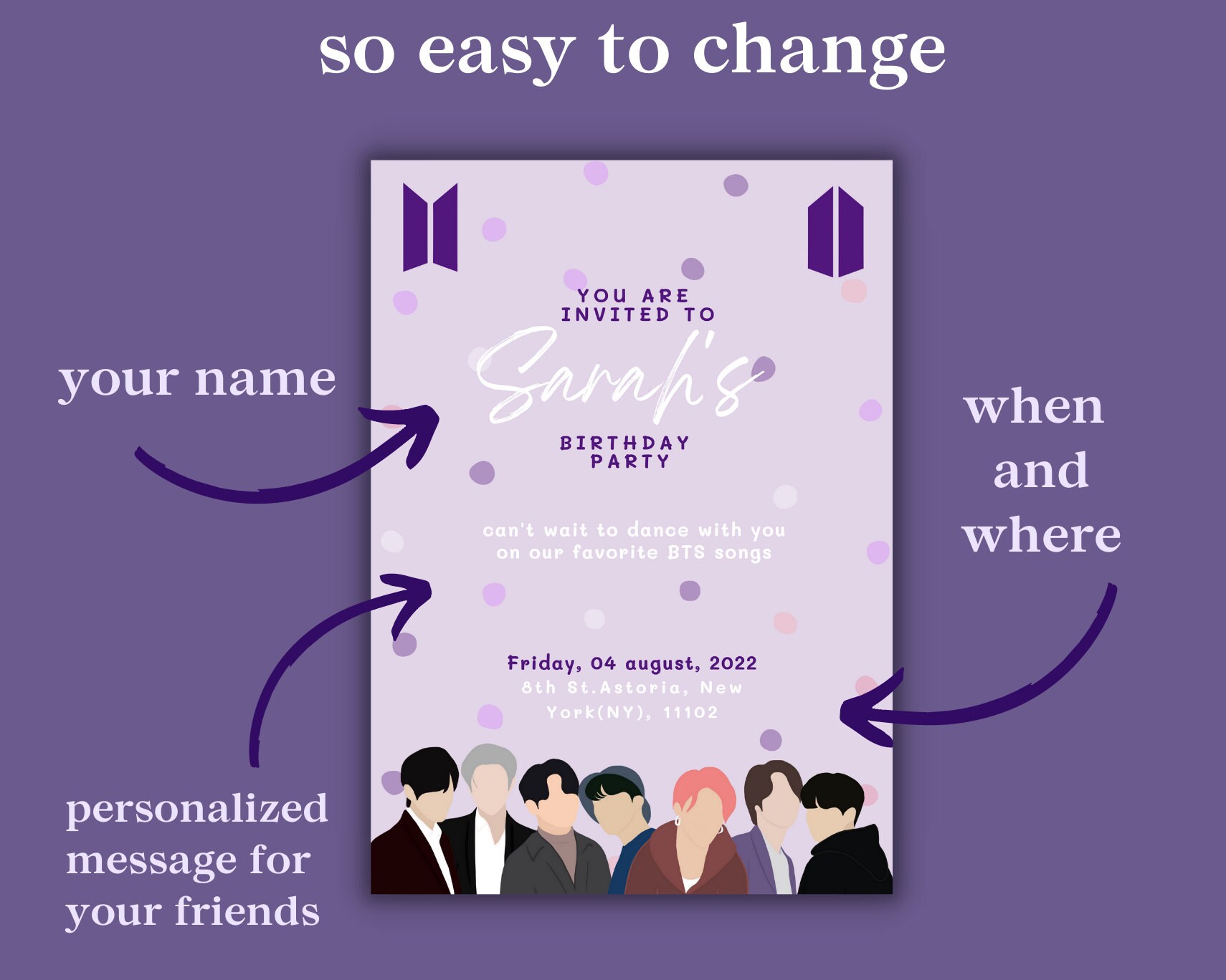 BTS Themed Party Invitation Template Canva Template Party - Etsy Ireland