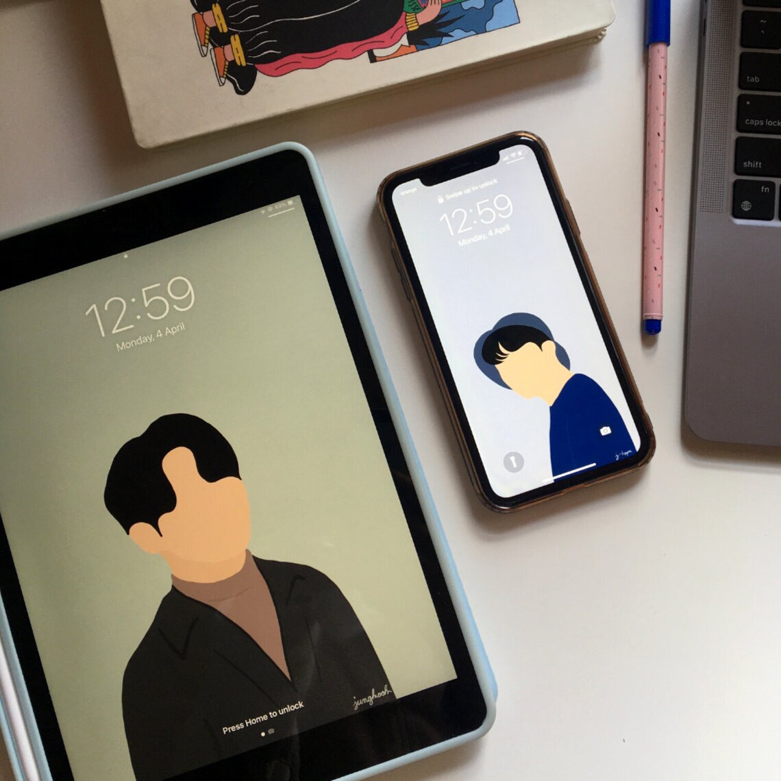 BTS Illustrated Phone Wallpapers OT7 Wallpapers Minimalist - Etsy