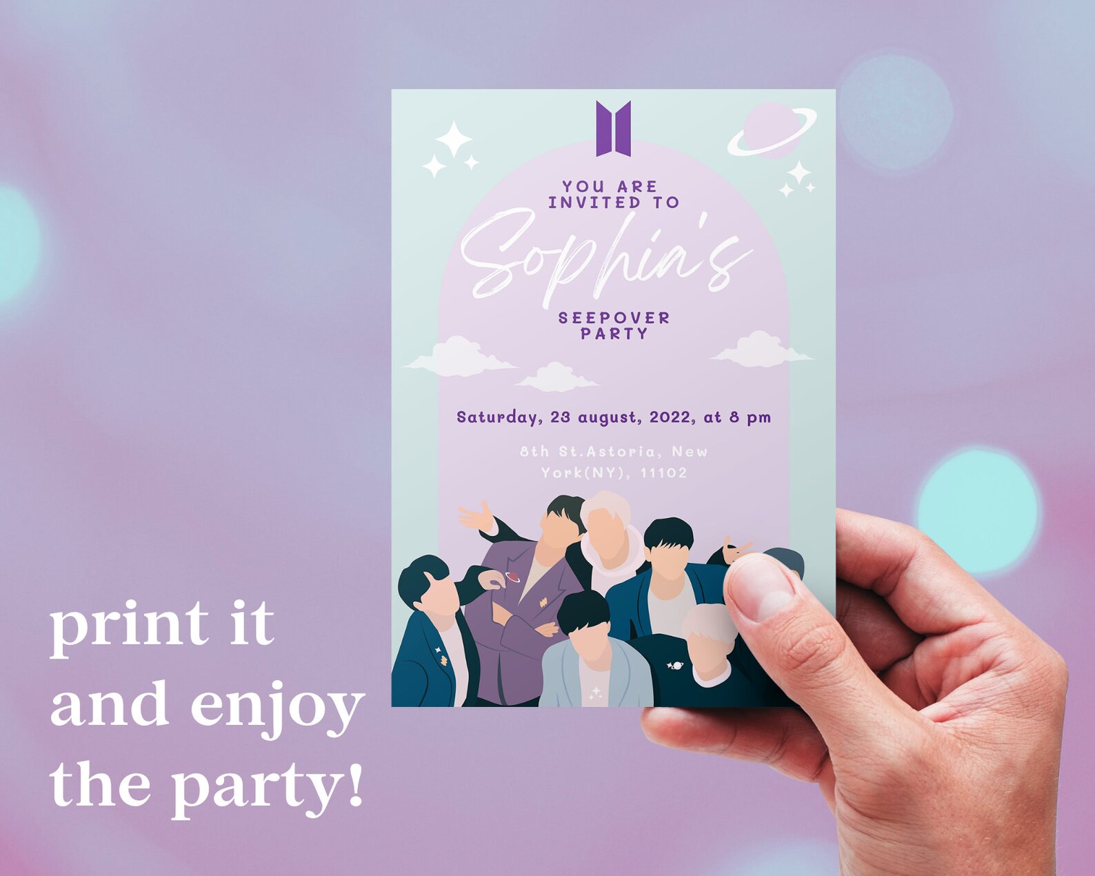 BTS Sleepover Party Invitation, Canva Template, Sleepover Party ...