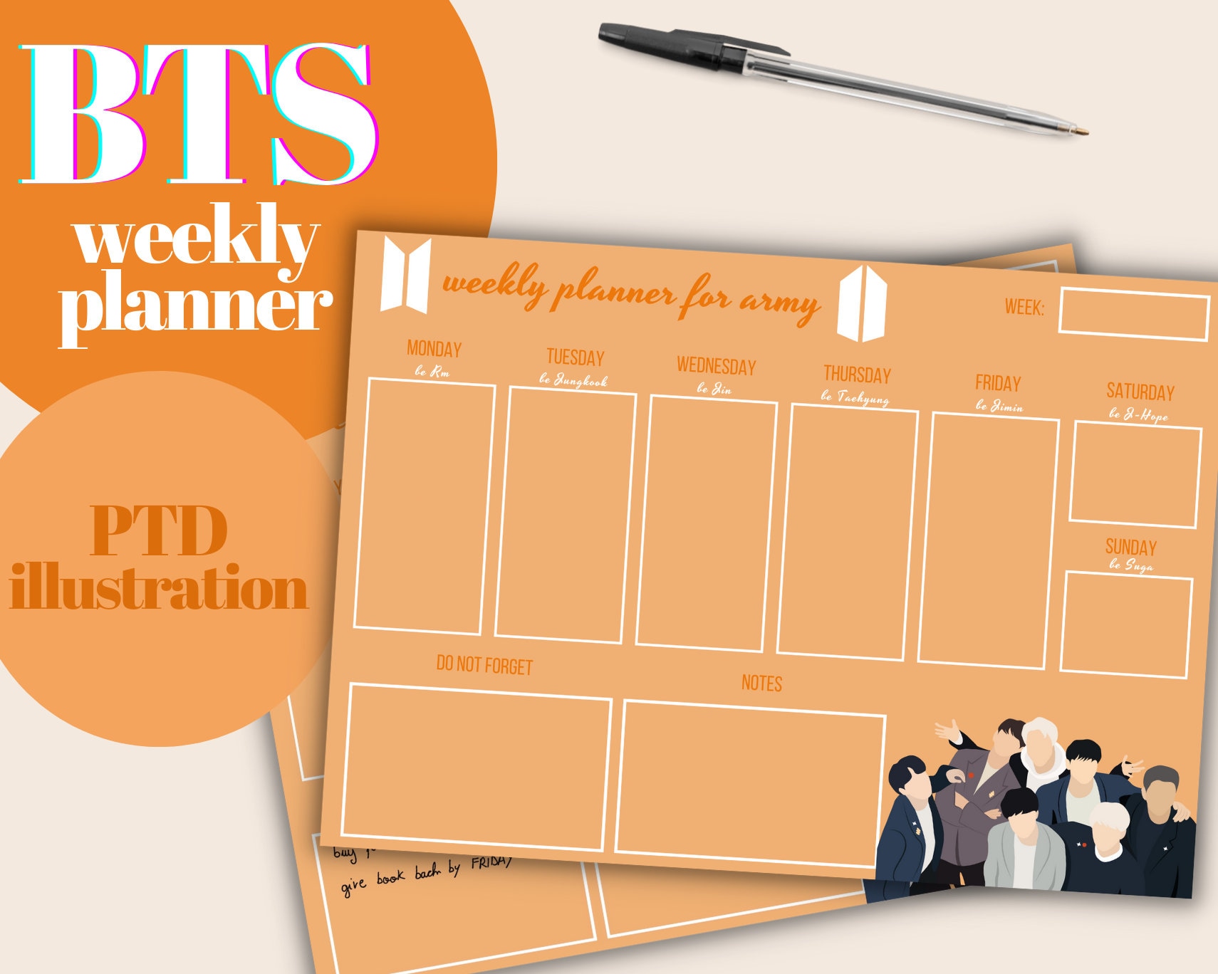BTS Weekly Planner With Illustration BTS Planner Printable Planner ARMY ...