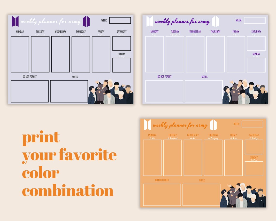 BTS Weekly Planner, BTS Illustrated Planner, Downloadable and Printable ...