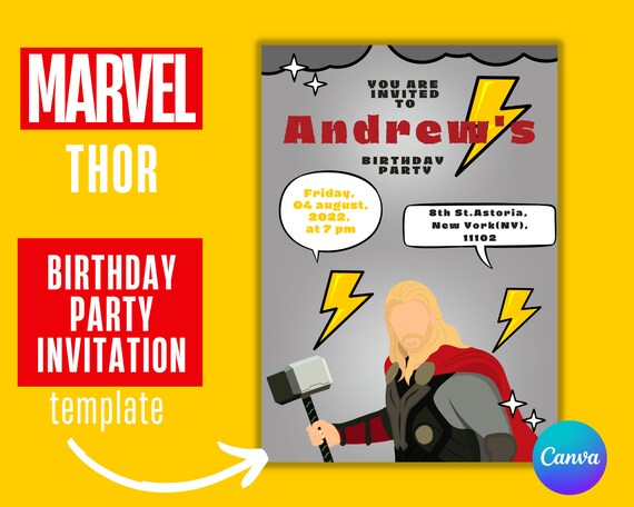 Superhero Thor Birthday Party Invitation Editable and - Etsy