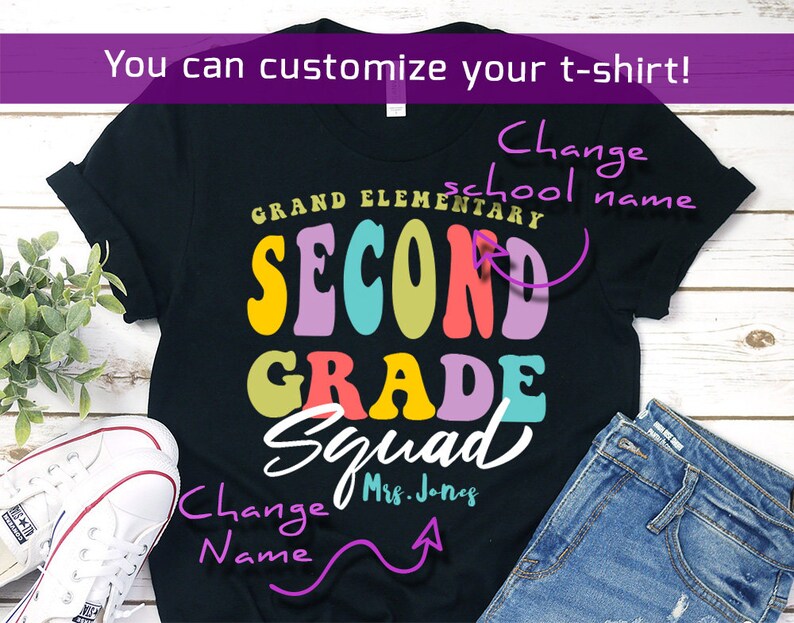 Second Grade Squad Teacher Print SVG T-shirt - Personalized School Team ...