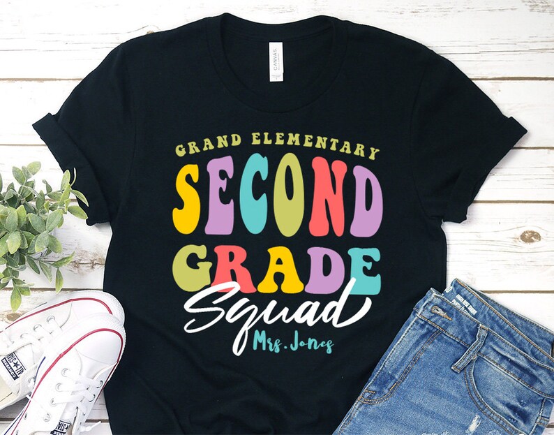 Second Grade Squad Teacher T-shirt - Personalized Team Print (digital ...