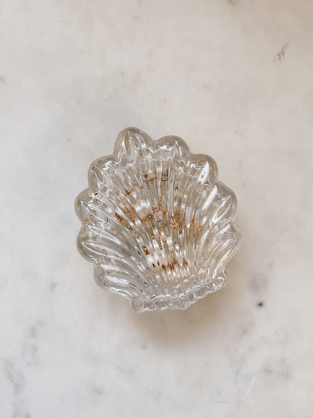 Glass Shell Trinket Box, Vintage Trinket Box, Glass Shell Jewelry Dish ...