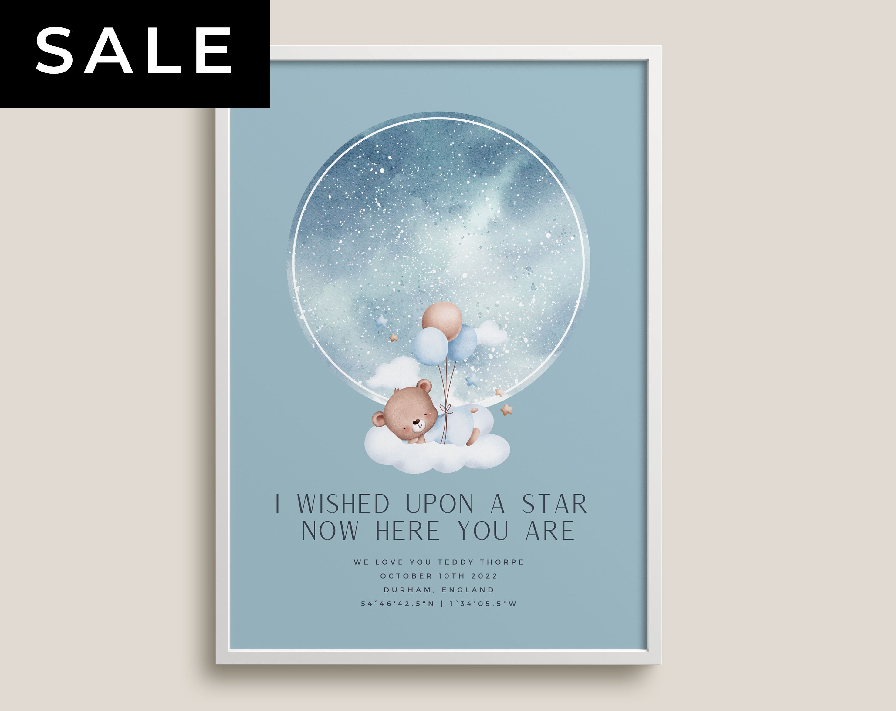 Cute Blue Custom Star Map Print | Personalized New Baby Boy Gift ...