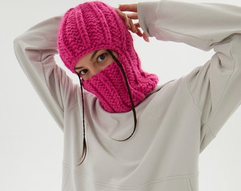 Emerald Green Wool Balaclava, Handmade Chunky Balaclava, Hand Knit Over ...