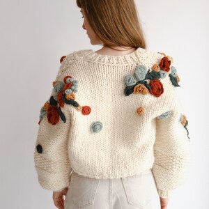 Handmade Knit Cardigan, Chunky Embroidered Cardigan, Crop Cardigan ...