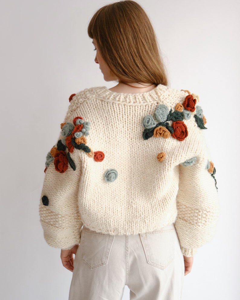 Handmade Knit Cardigan Chunky Embroidered Cardigan Crop - Etsy