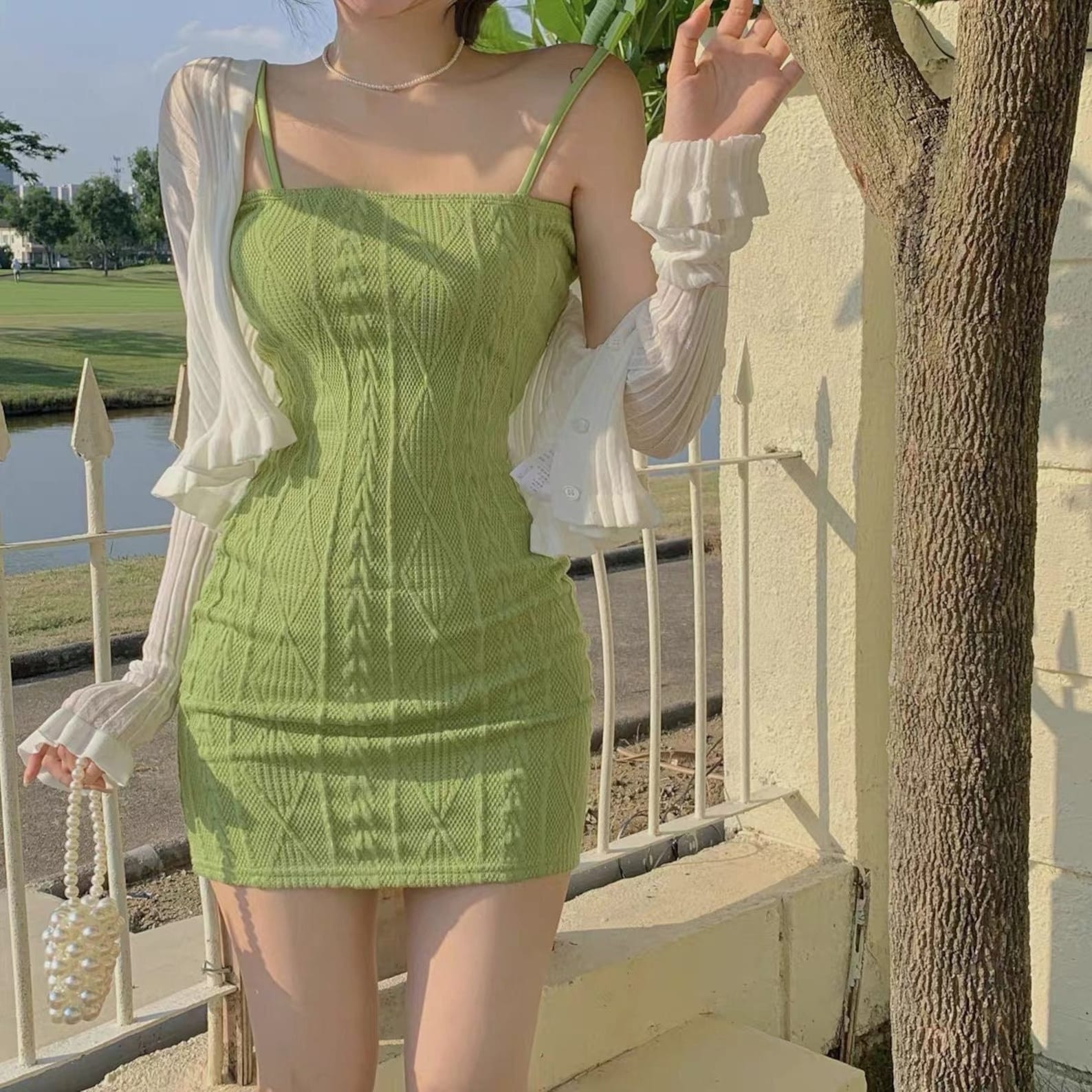 Green Halter Avocado Knitted Mini Dress - Stretchy Bodycon Style Dress ...