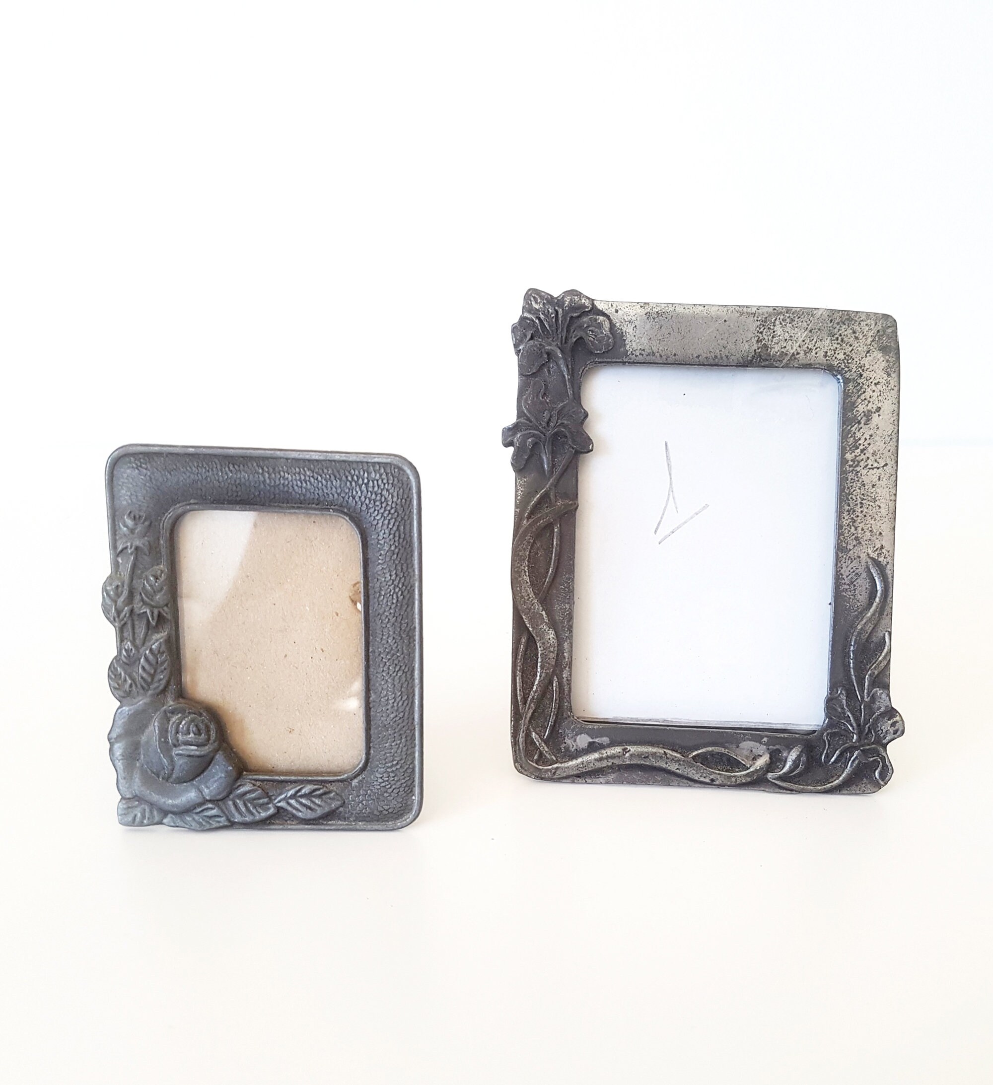 Vintage an Set of 2 Tin Photo Frames Art Nouveau Style Floral - Etsy