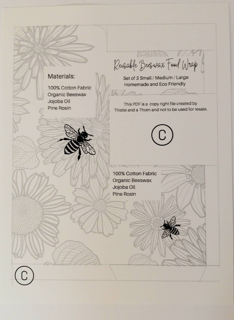 Beeswax Wrap Packaging Envelope With Floral Design (digital Download ...