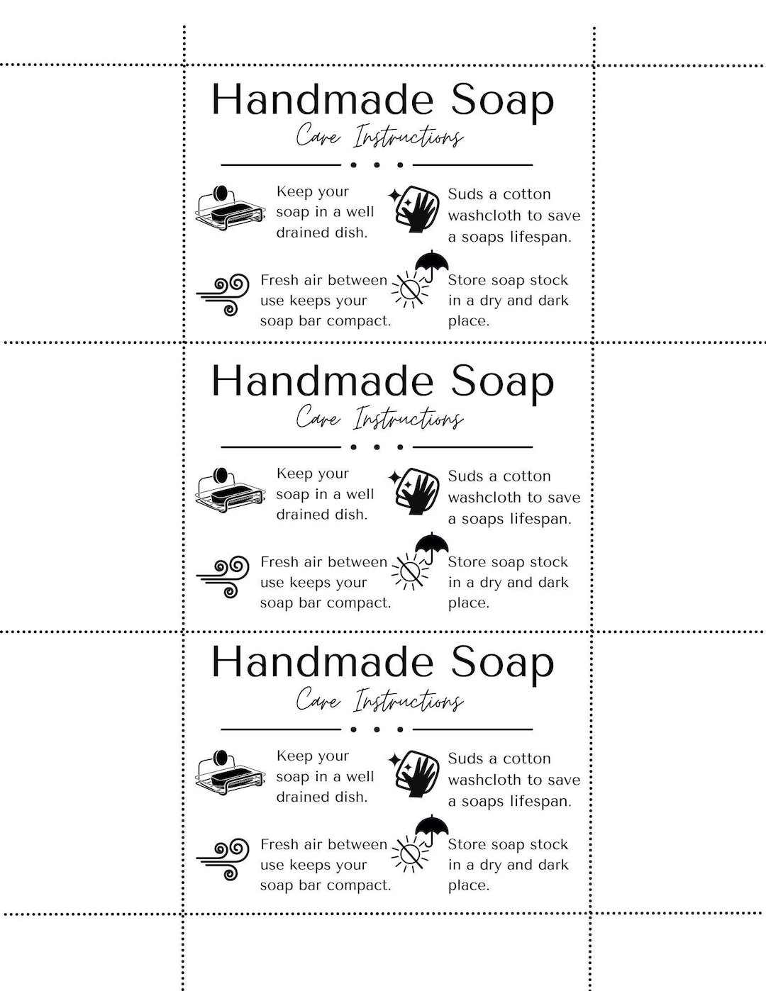 Printable Handmade Soap Care Card Instructions / Bonus Thank You Card ...