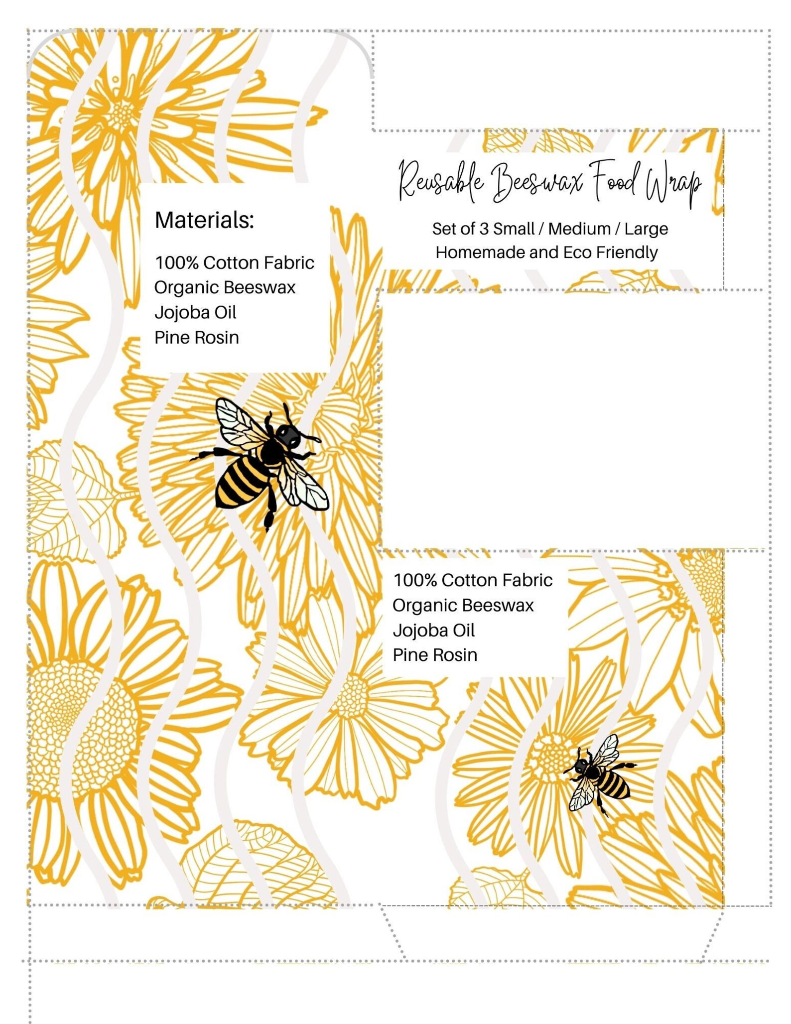 Reusable Beeswax Food Wrap Package Envelope Peekaboo Window Holds Set ...