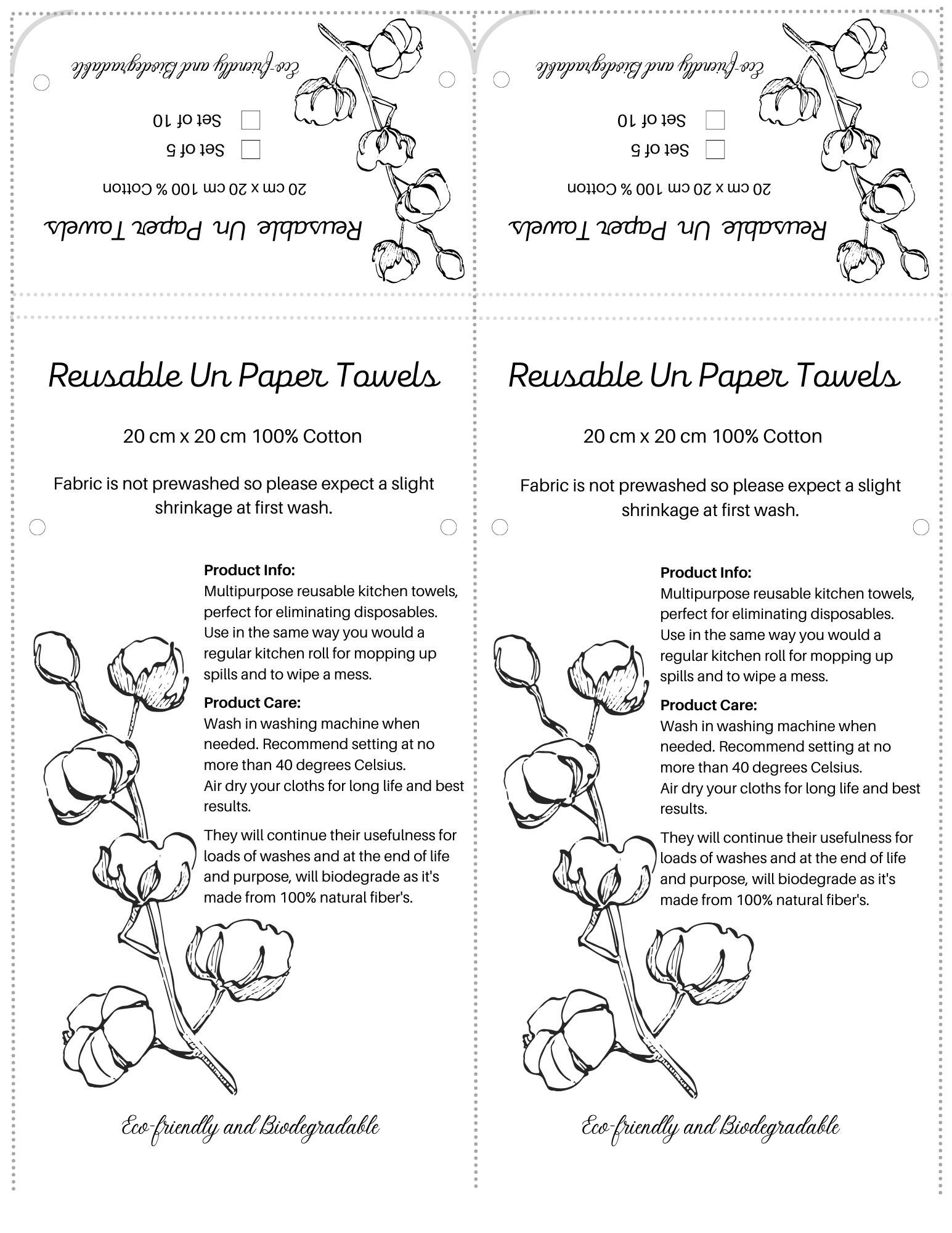 Reusable Cotton Un Paper Towel Packaging (digital Download) - Etsy