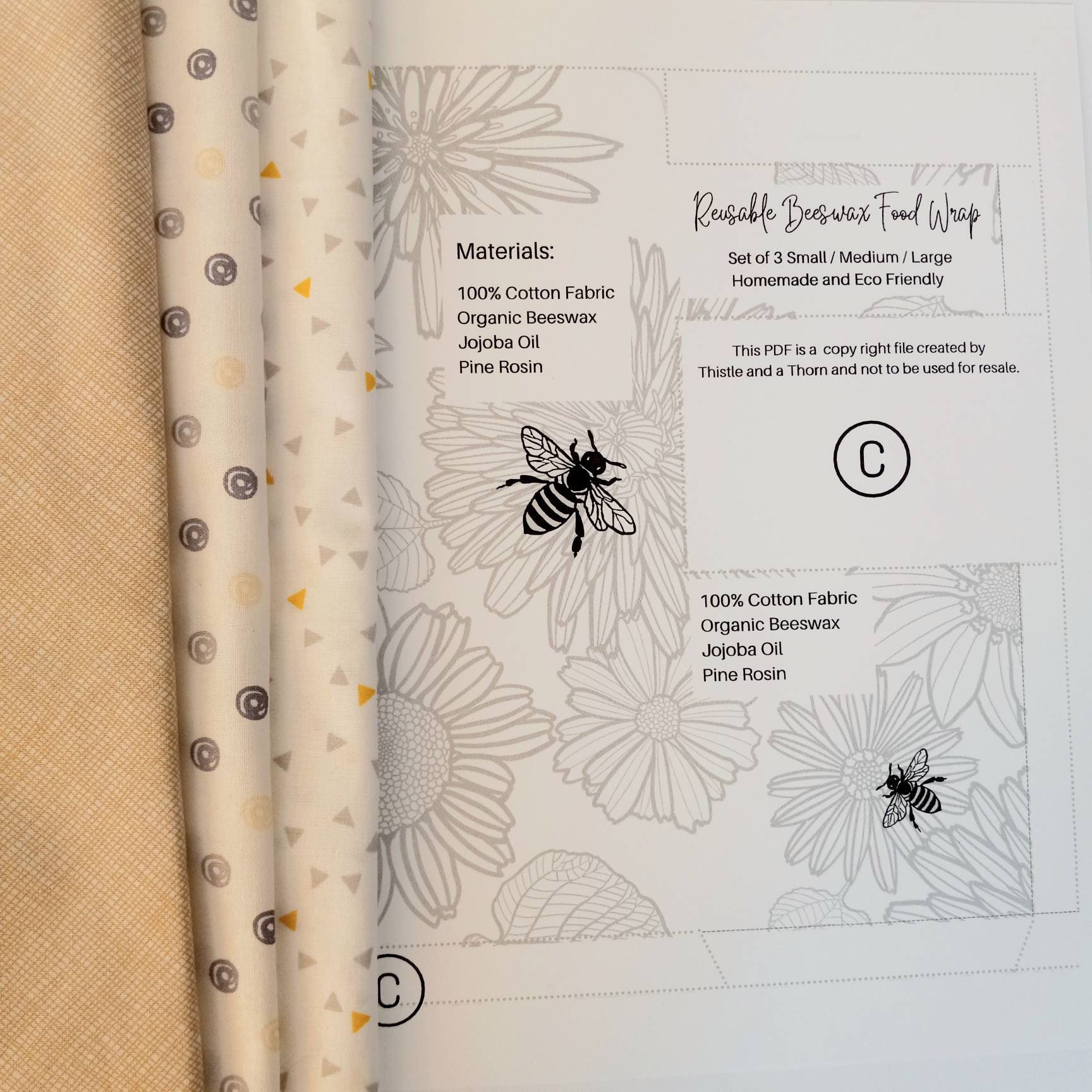 Beeswax Wrap Packaging Envelope With Floral Design (digital Download ...