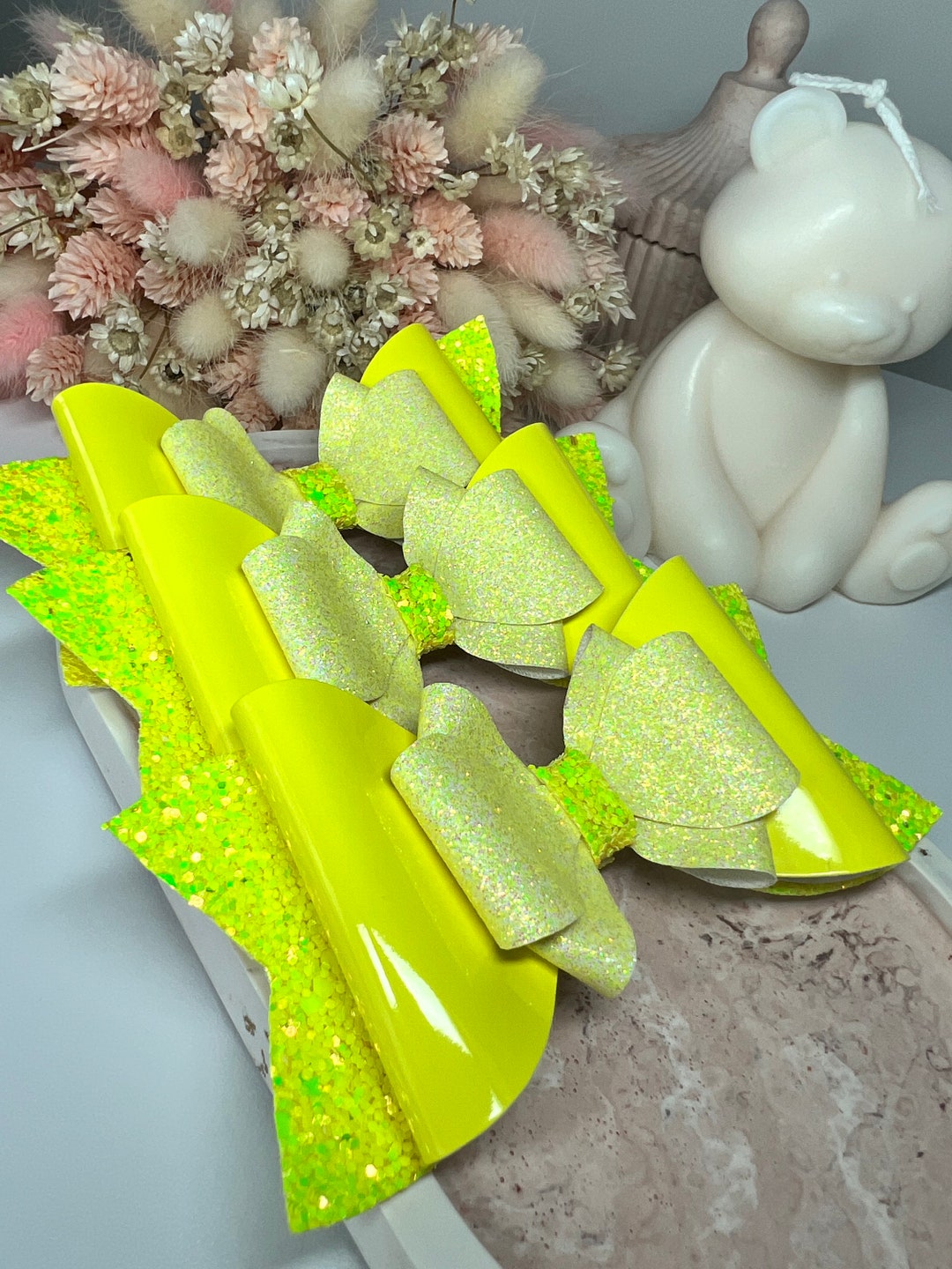 Neon Yellow Hair Bows Yellow Hair Accessories for Girls Alligator Hair ...
