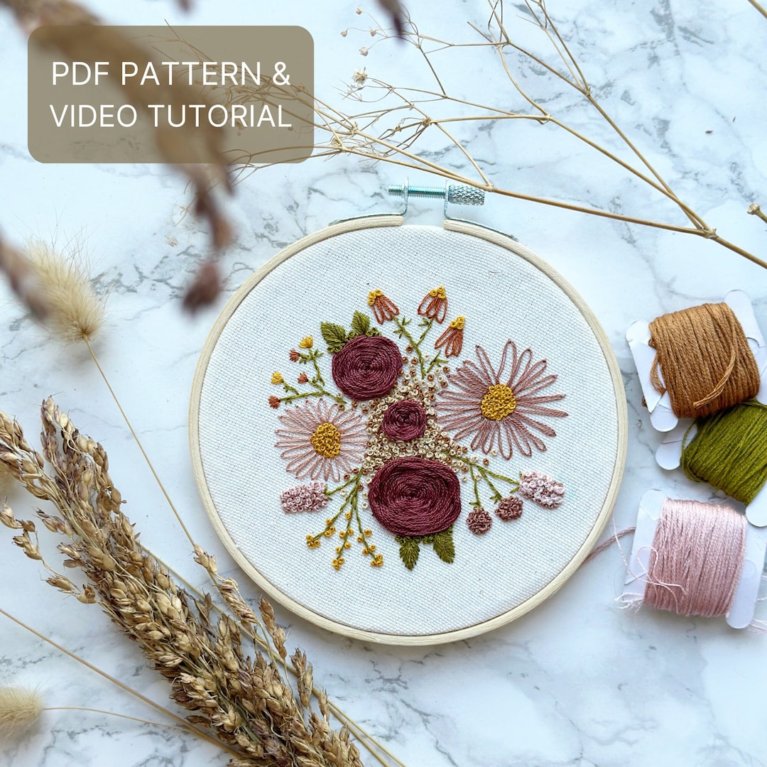 PDF Floral Embroidery Pattern and Full Video Tutorial | Beginner to ...