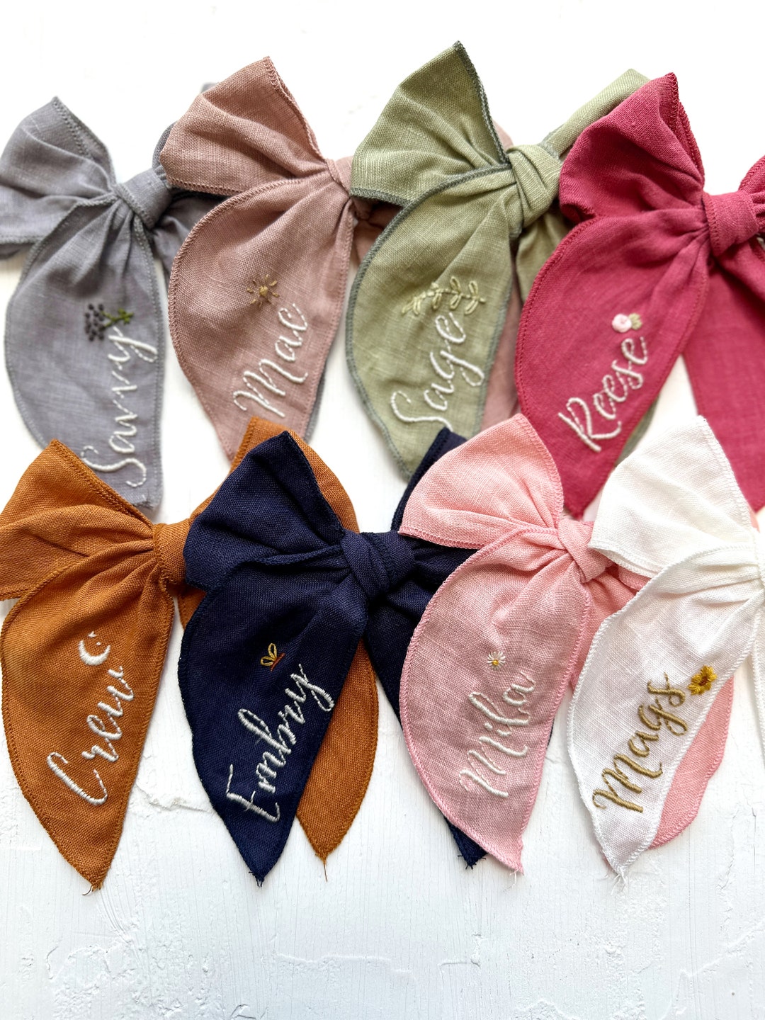 Custom Hand Embroidered Hair Bows | Little Girl Bows | Custom Girls ...