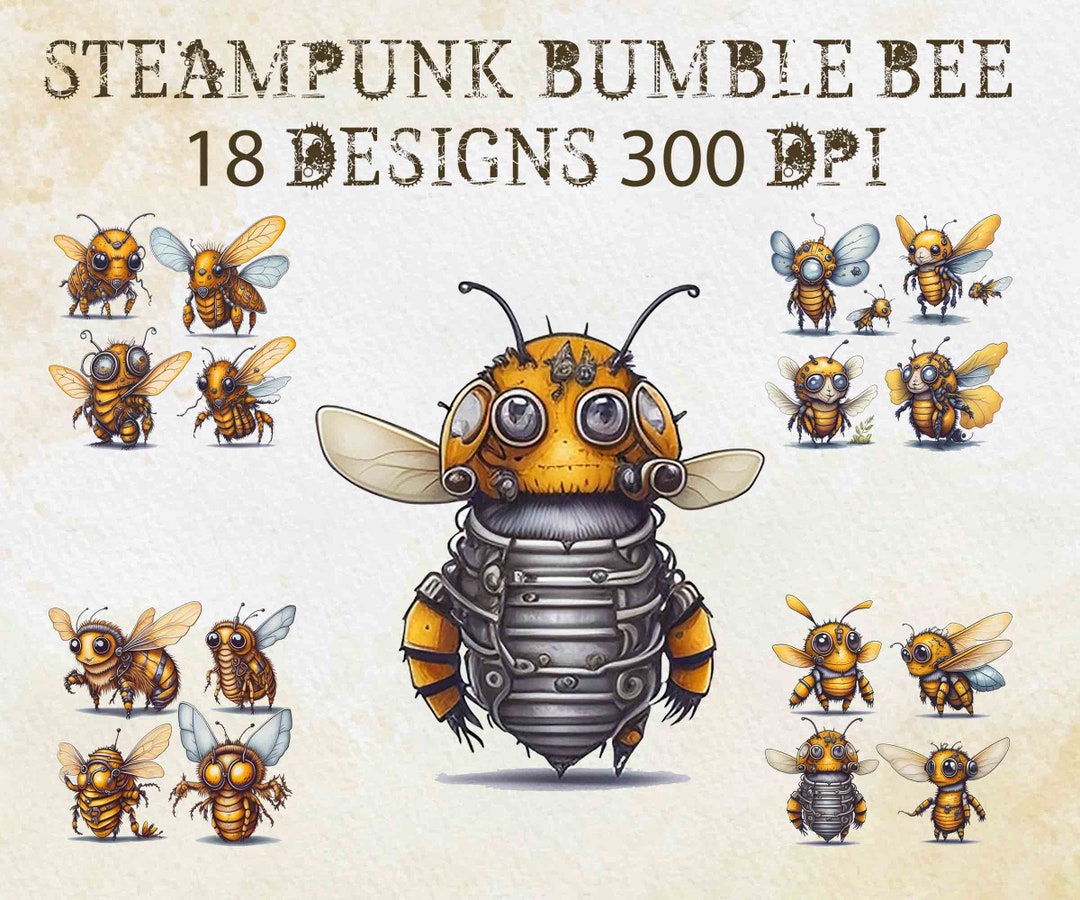 Steampunk Bumble Bees Watercolour Clipart Bundle Animal Lover PNG Digital Image Downloads 18 ...