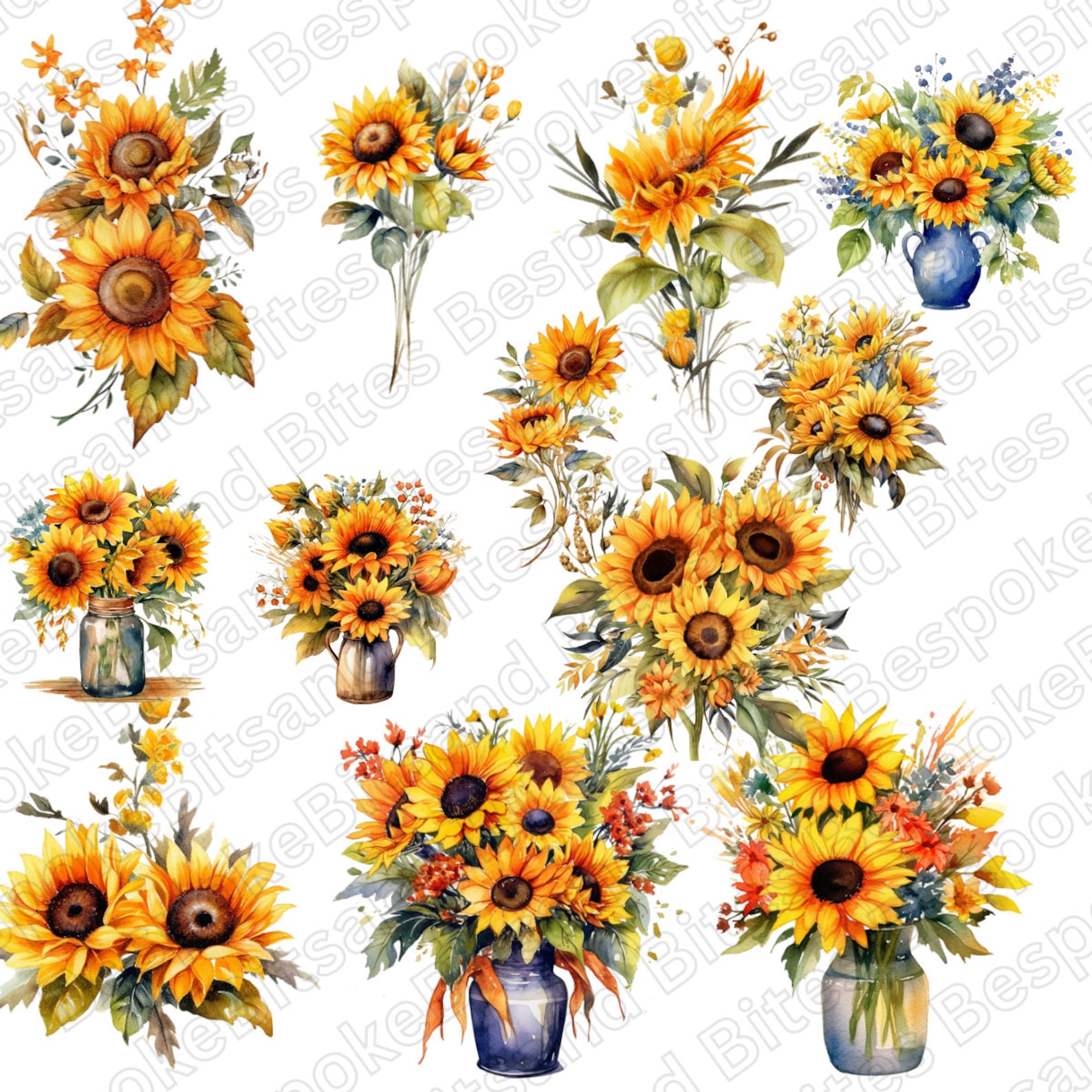 Watercolor Floral Sunflower Clipart, Fall Flowers, Fall Floral Flower ...
