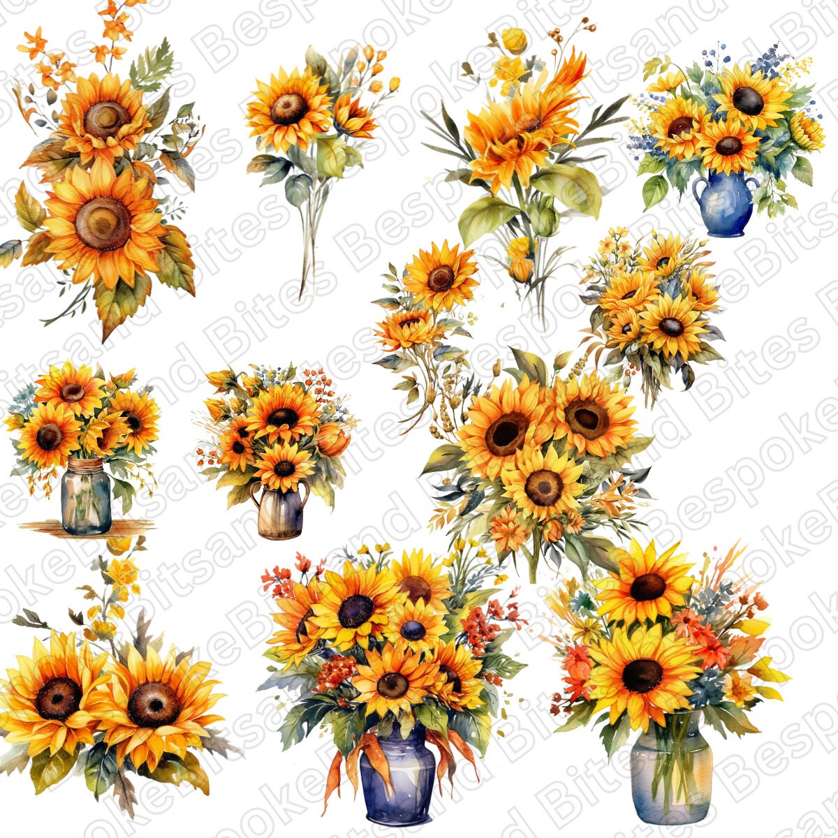 Watercolor Floral Sunflower Clipart, Fall Flowers, Fall Floral Flower ...