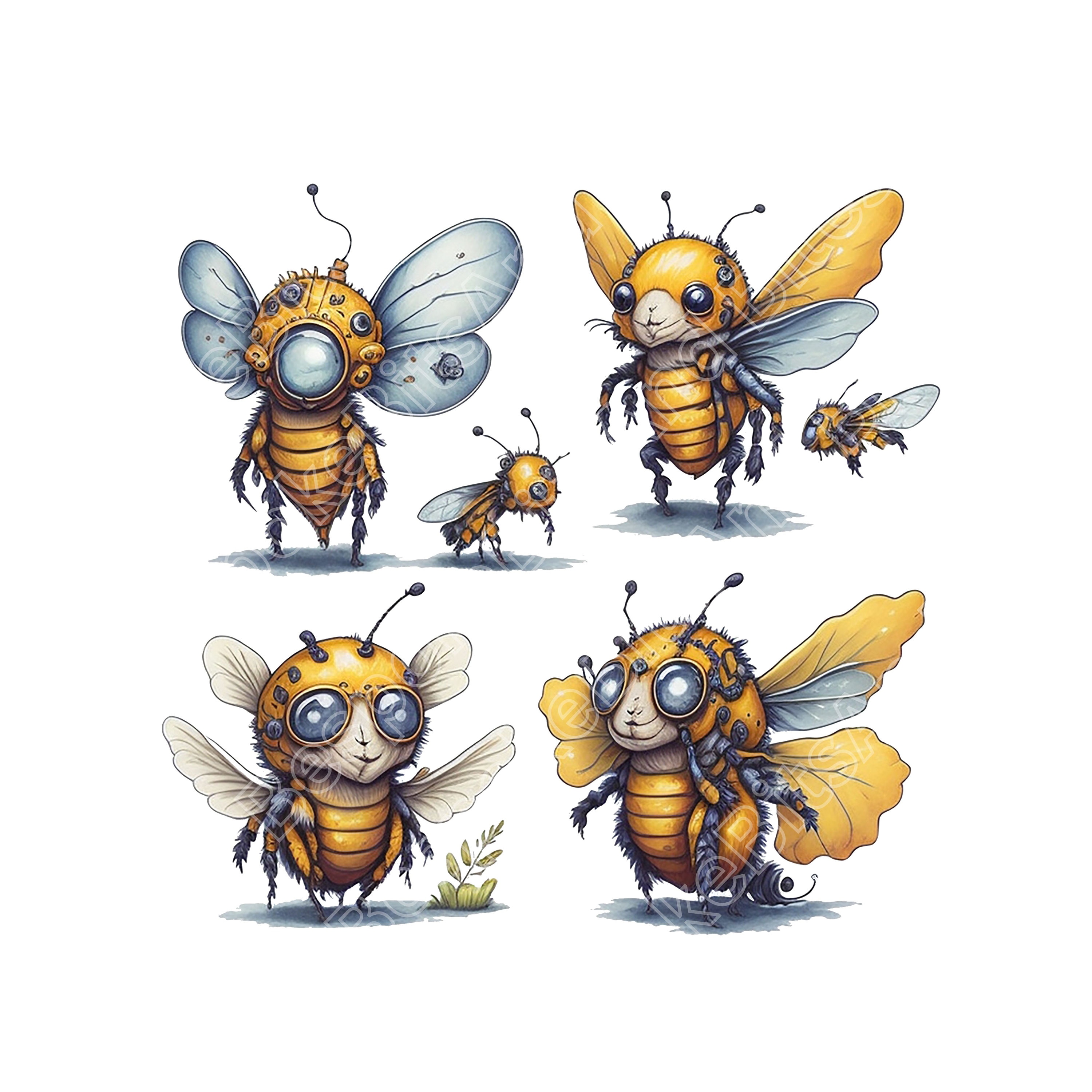 Steampunk Bumble Bees Watercolour Clipart Bundle Animal Lover PNG ...