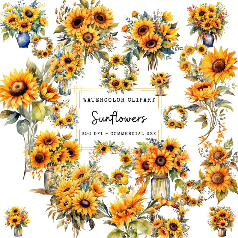 Watercolor Floral Sunflower Clipart, Fall Flowers, Fall Floral Flower ...