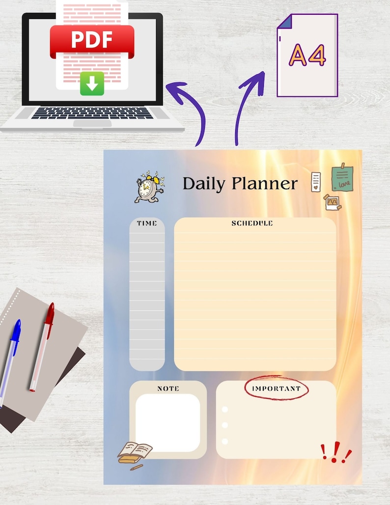 Daily Planner, Downloadable PDF, Printable PDF, Undated. A4 Format. - Etsy