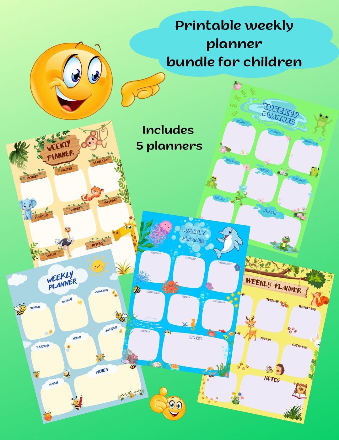 Printable Weekly Planner Bundle for Children/ 5 Different Planners - Etsy