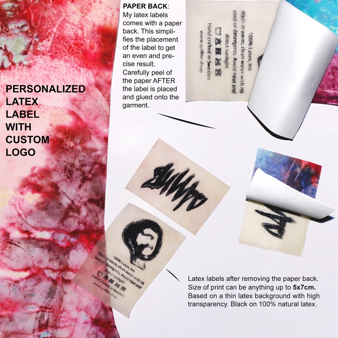 Personalized Latex Labels With Custom Logo. Black Ink on Transparent ...