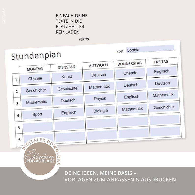 Timetable PDF Template - Interactive Form - Timetable to Print ...