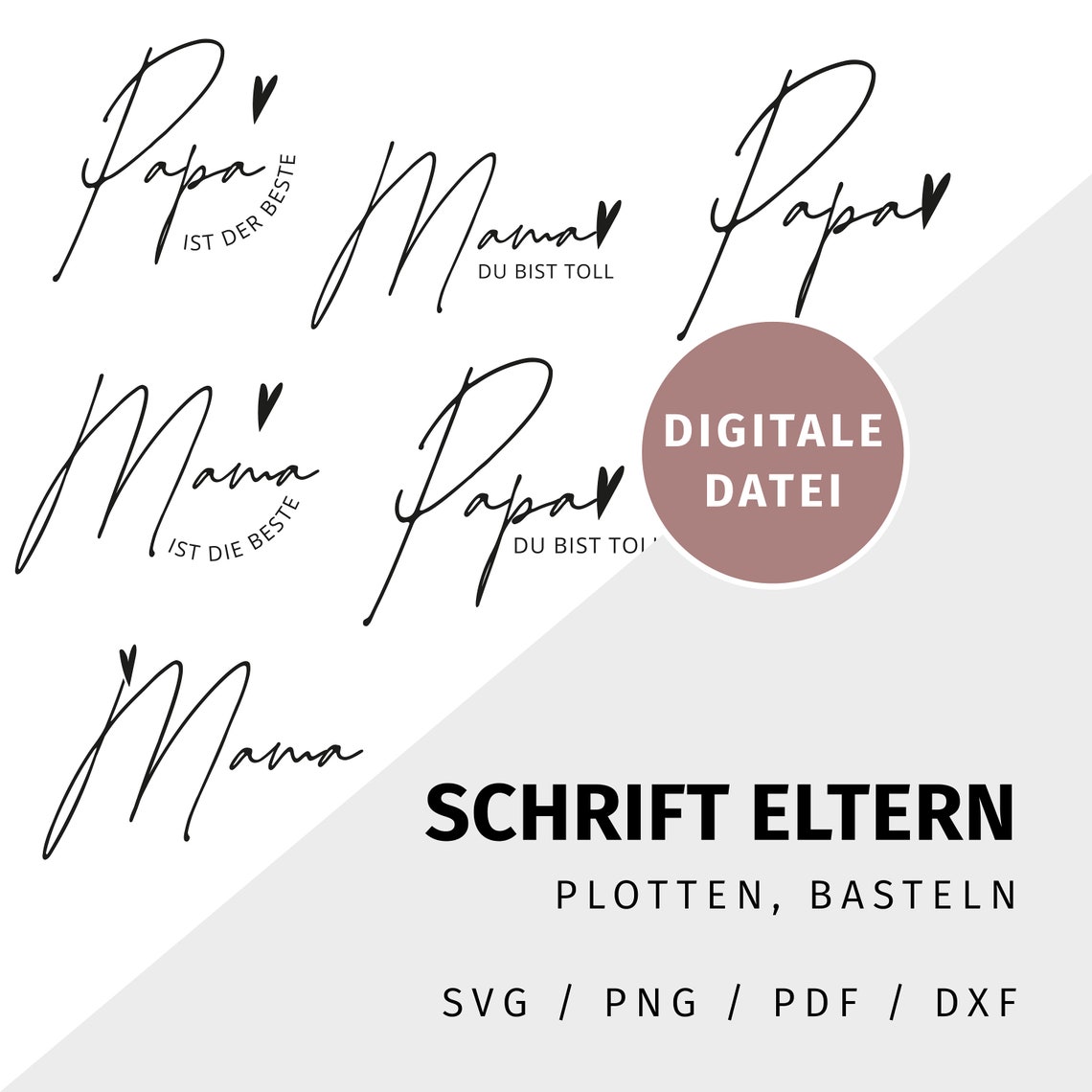 Plotterdatei SVG, PNG, DXF, pdf Mama und Papa Bundle Paket Muttertag/Vatertag Cricut, Silhouette ...