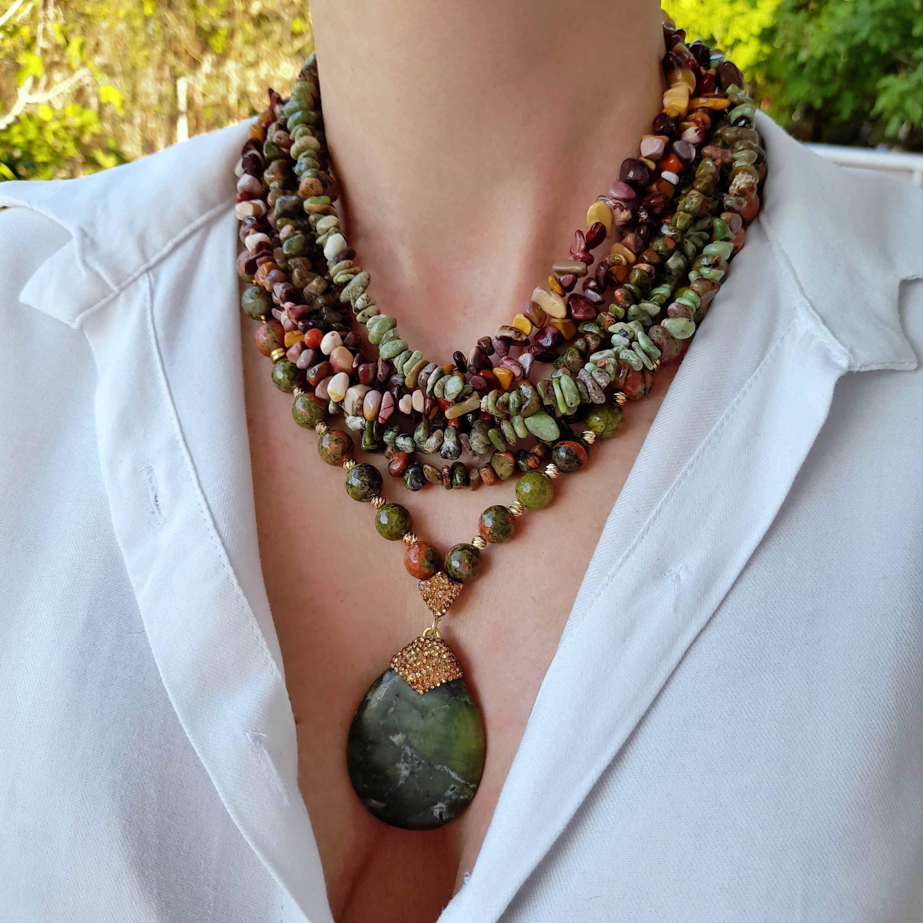 Mixed Stone Necklace Set Beaded Handmade Jewelry. Statement Chunky ...