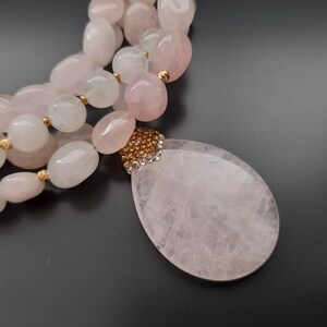 Chunky Rose Quartz Moonstone Layered Long Necklace Multistrand ...