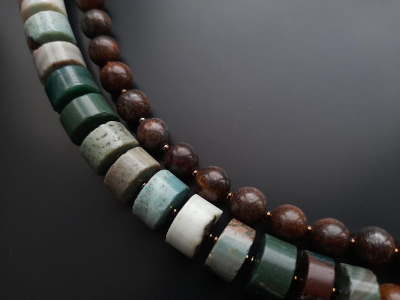 Ocean Jasper Bronzite Necklace Women Unusual Handmade Jewelry Statement ...