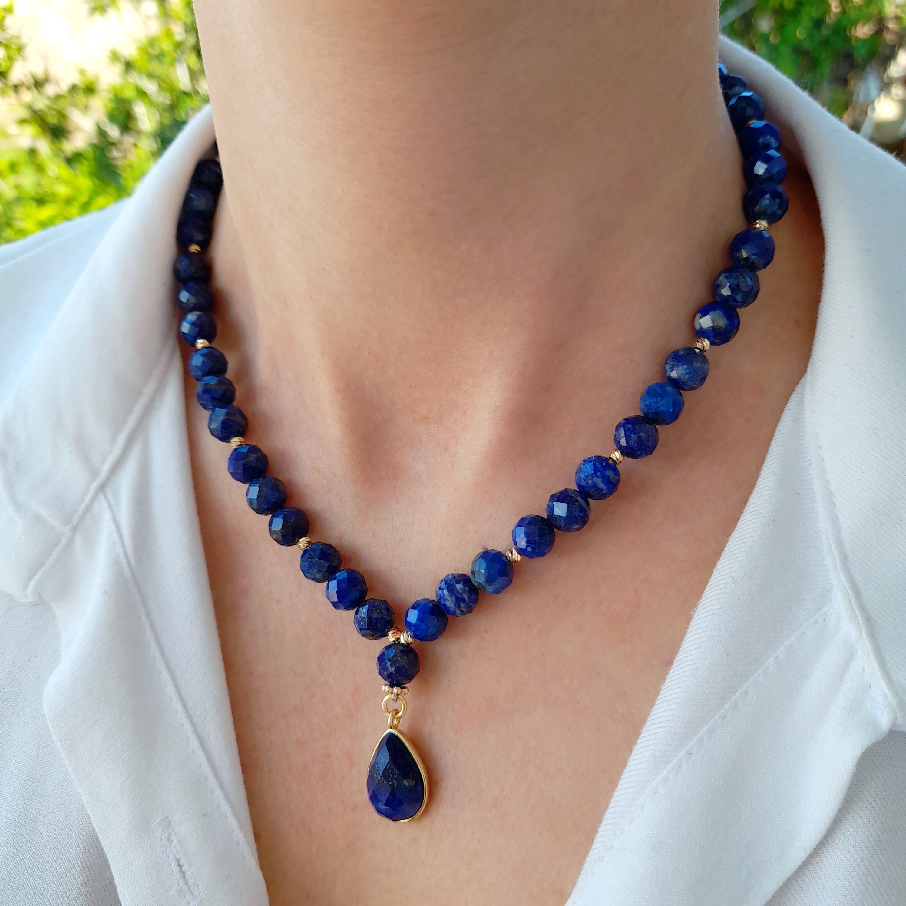 Raw Lapis Lazuli Necklace Bead Gold. Statement Chunky Gemstone Necklace ...